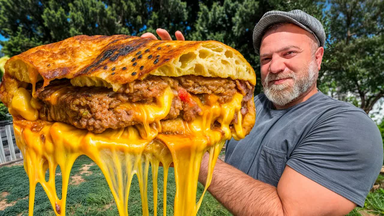 Stuffed cheeseburger loaded with melted cheese