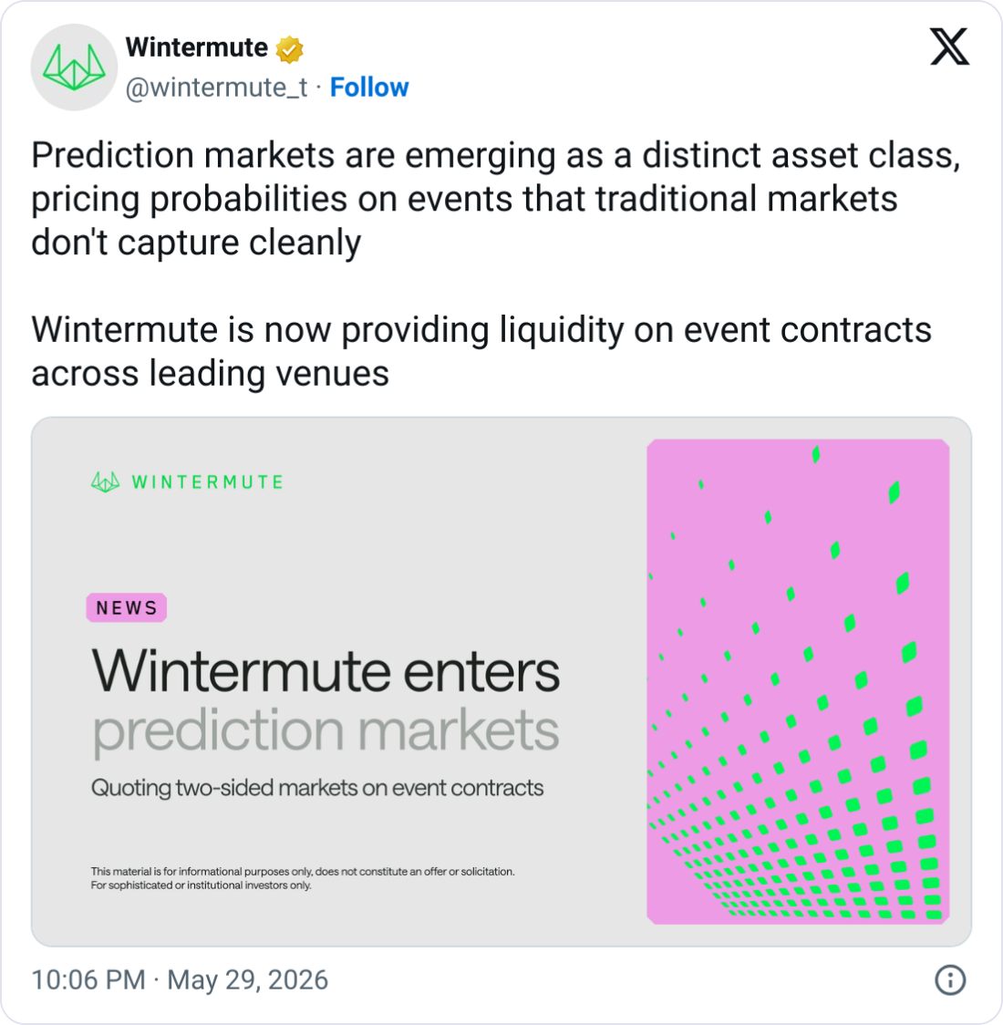 Wintermute to bring liquidity to booming prediction markets sector