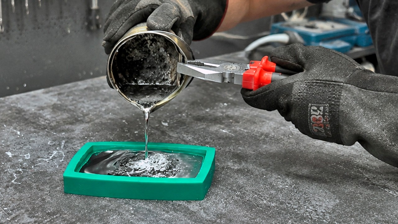 Molten metal in silicone mold experiment