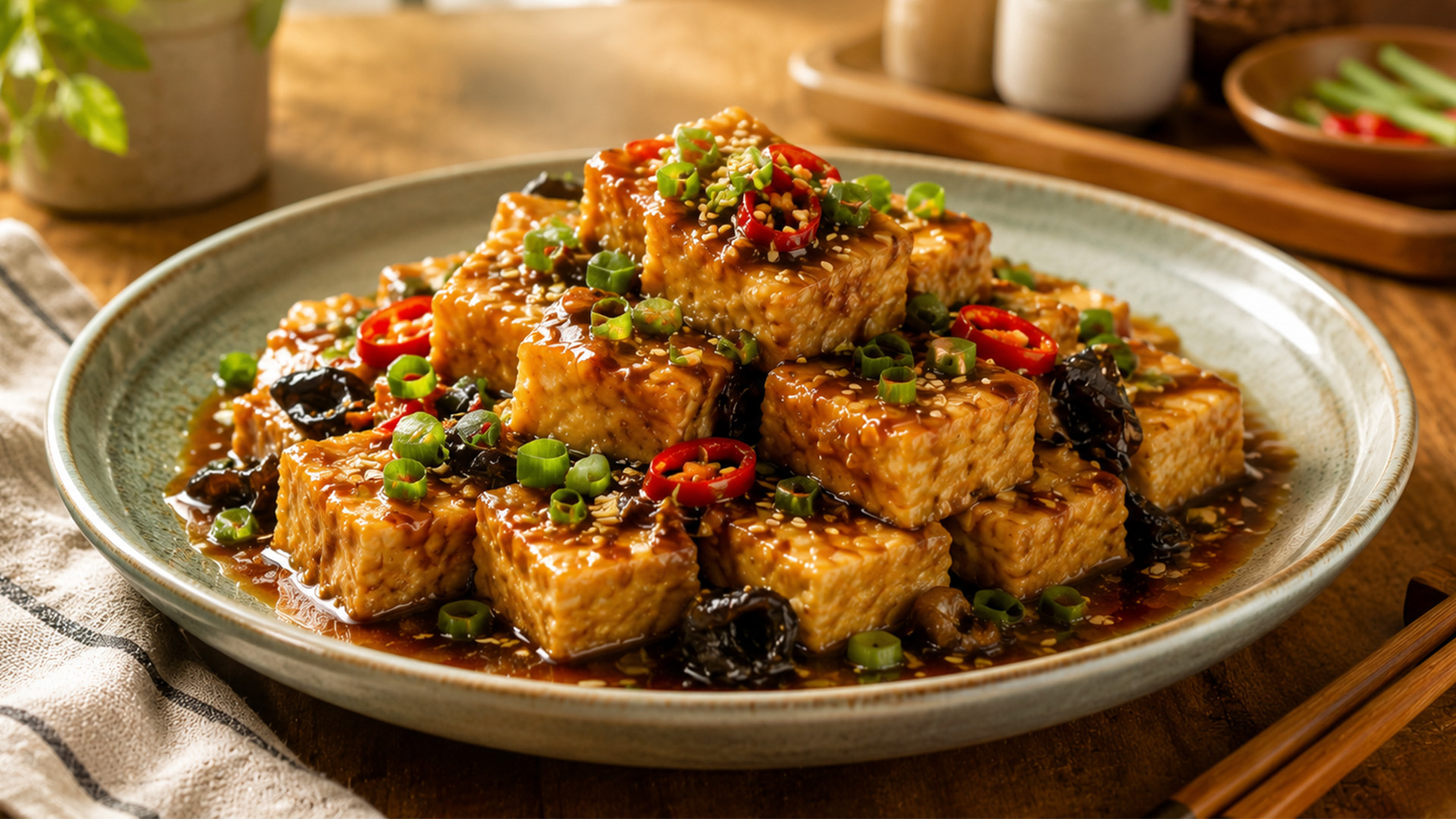Tofu and black fungus stir fry with rich savory flavor