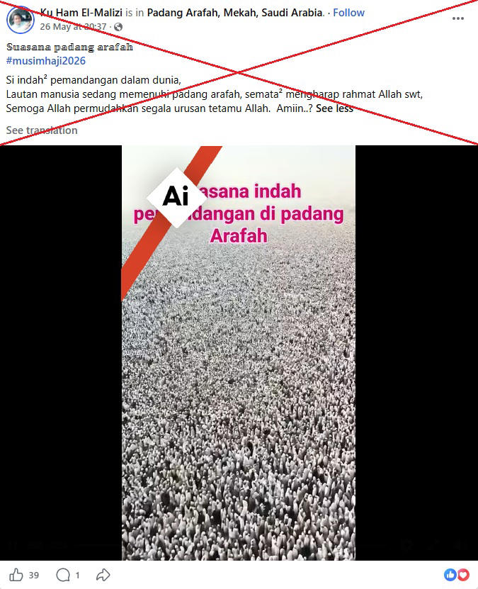 Video showing sea of Hajj pilgrims at Mount Arafat is AI-generated