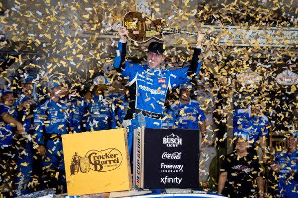 Denny Hamlin storms back from pole-start penalty to win at Nashville