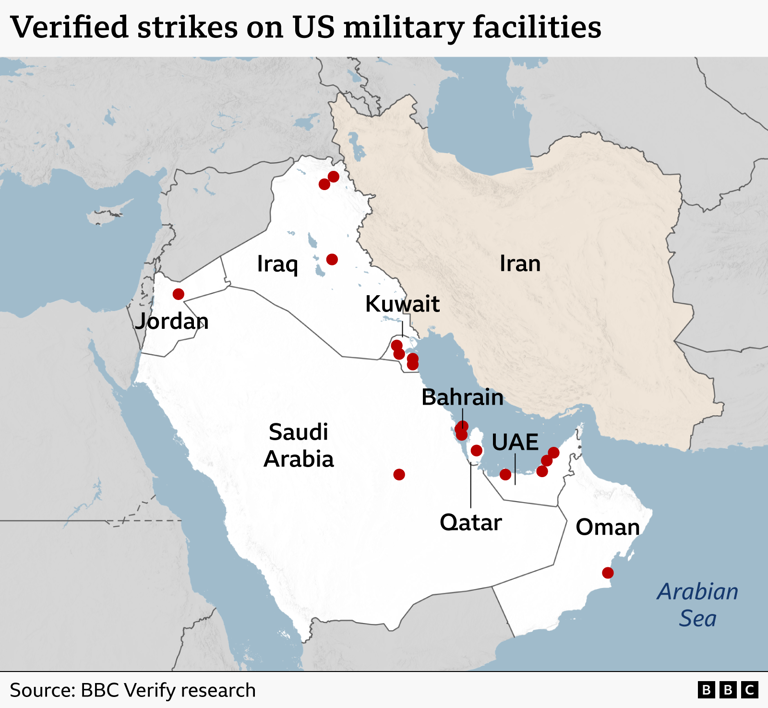Iran attacks damage 20 US military sites since start of war, satellite ...