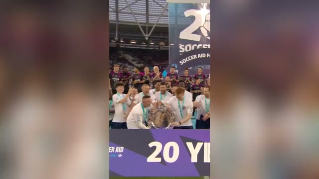 Moment England lift the trophy after Soccer Aid win