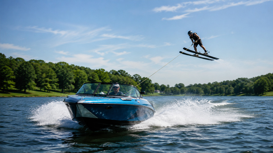 Waterski jump launches rider 250 feet through air