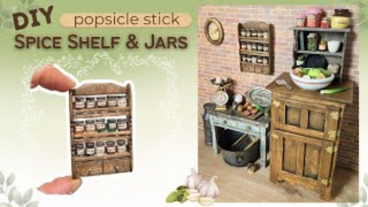 Easy miniature jars and DIY popsicle stick dollhouse shelf