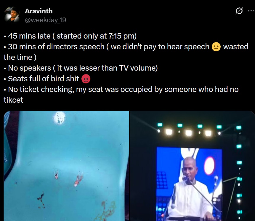 Poor audio, poop-covered seats: Angry Ilaiyaraaja fans allege concert ...