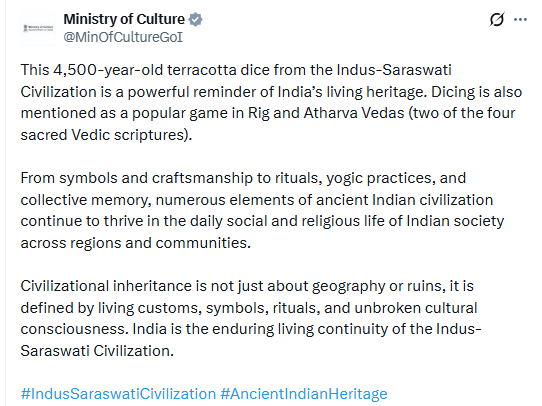 Ministry of Culture's post on 4,500-year-old Indus dice taps into ...