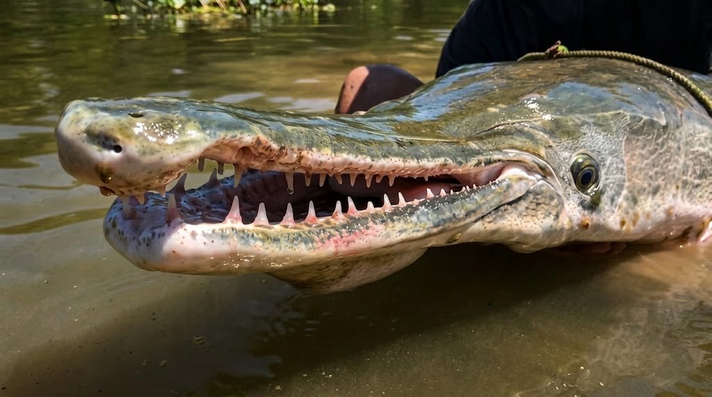 Watch a dinosaur-era river monster emerge from beneath the surface