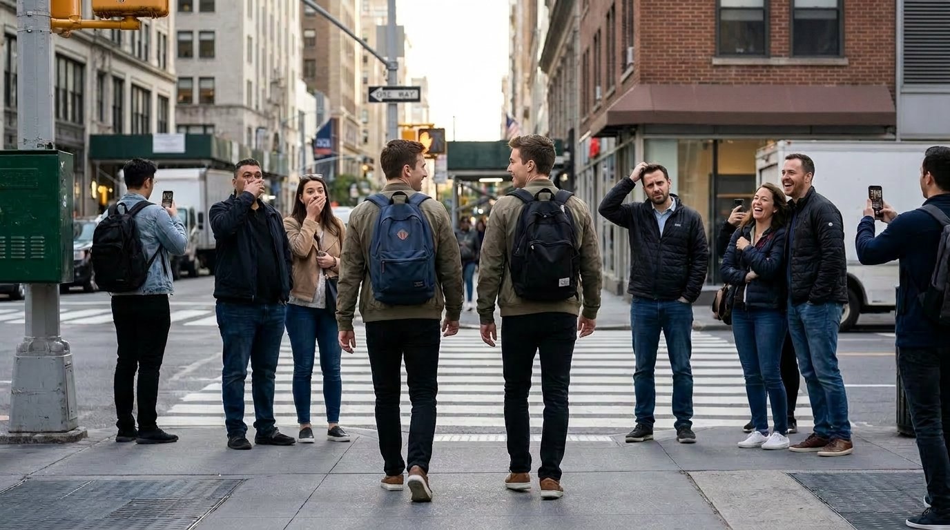 Appearing at both ends of the crosswalk at once