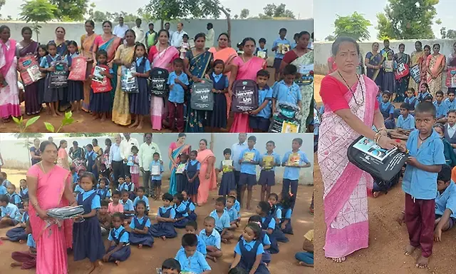 Gruha Lakshmi beneficiaries donate school bags to government school ...