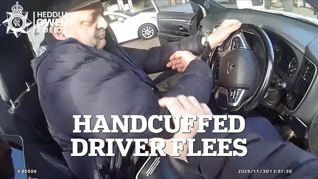 Man flees officers by driving away whilst still in handcuffs
