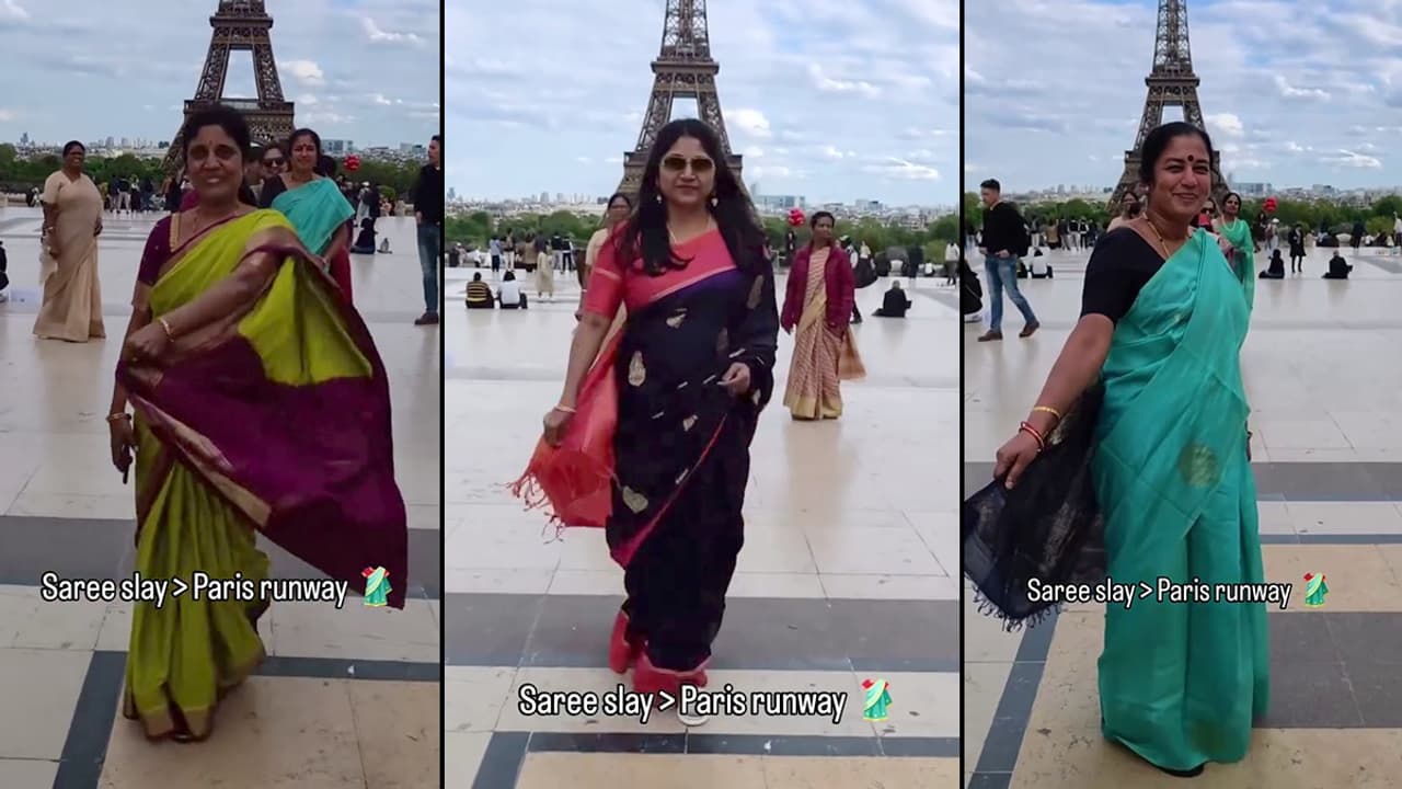 Viral video: Sarees in Paris! Indian women’s Eiffel Tower photoshoot ...
