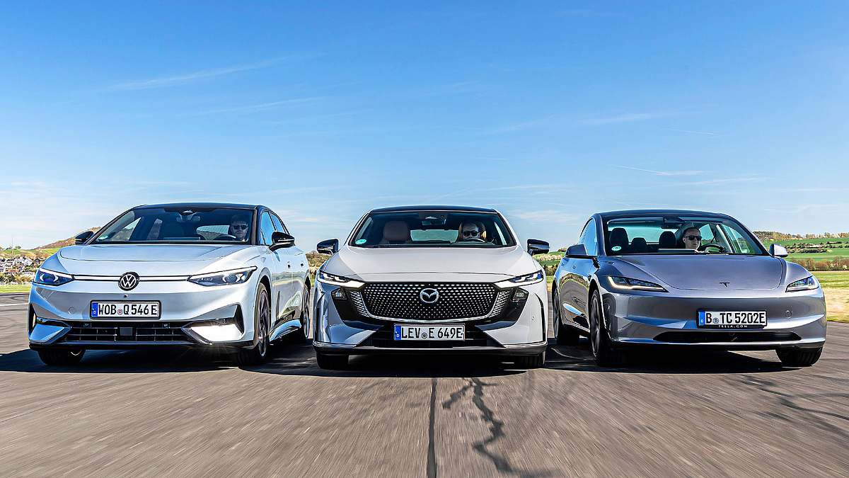 Gipfeltreffen: Mazda6e, Model 3 & ID.7 im Vergleichstest