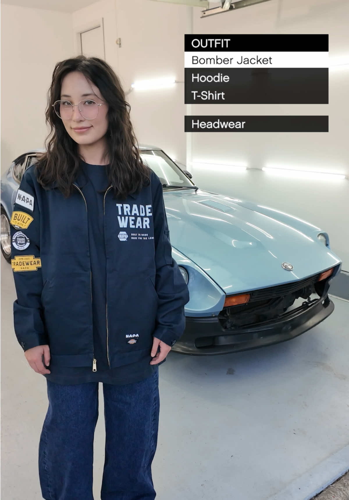 A relaxed garage-day outfit idea built around a bomber jacket and good ...