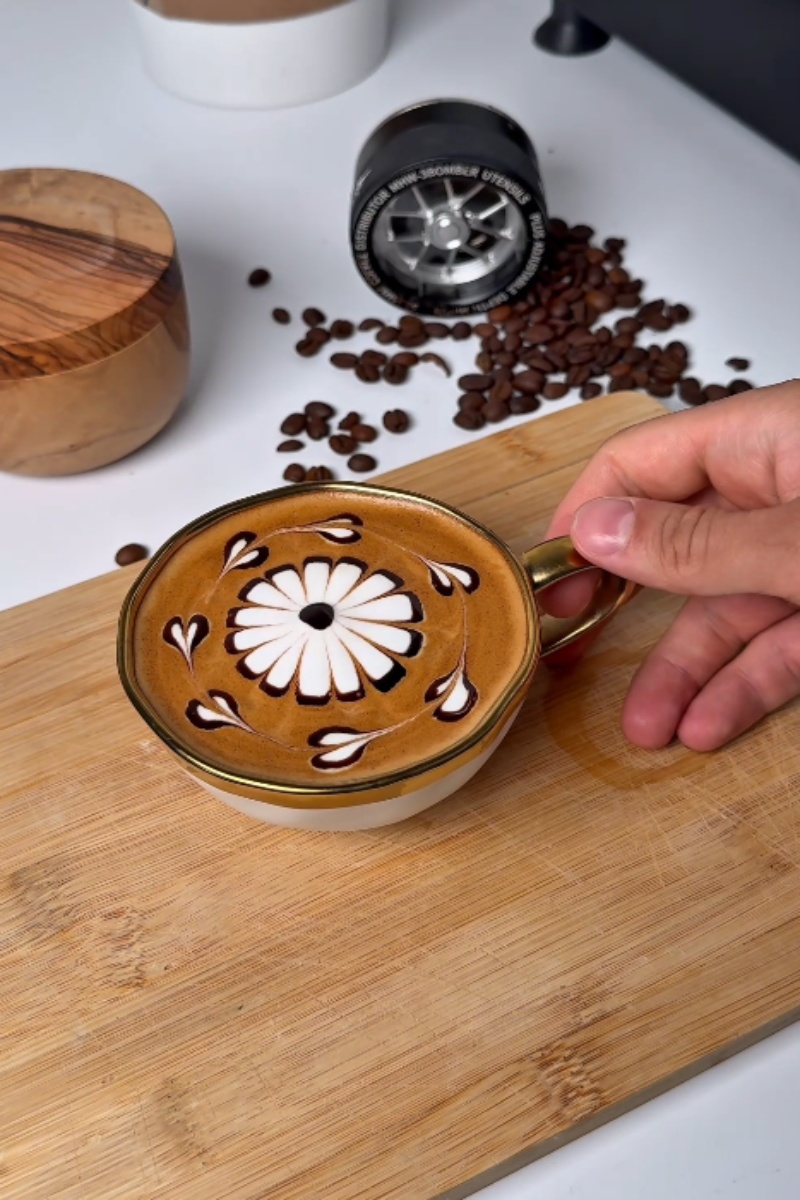 Elegant floral latte art coffee design