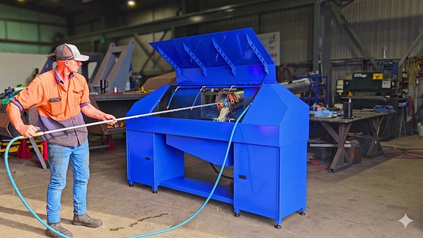Heavy-duty parts washer in action