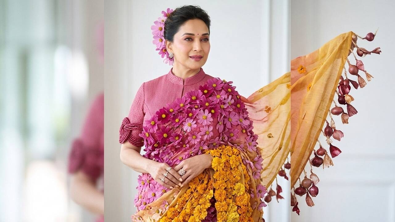 Madhuri Dixit elevates saree fashion by wearing 'Rekha' crafted from ...