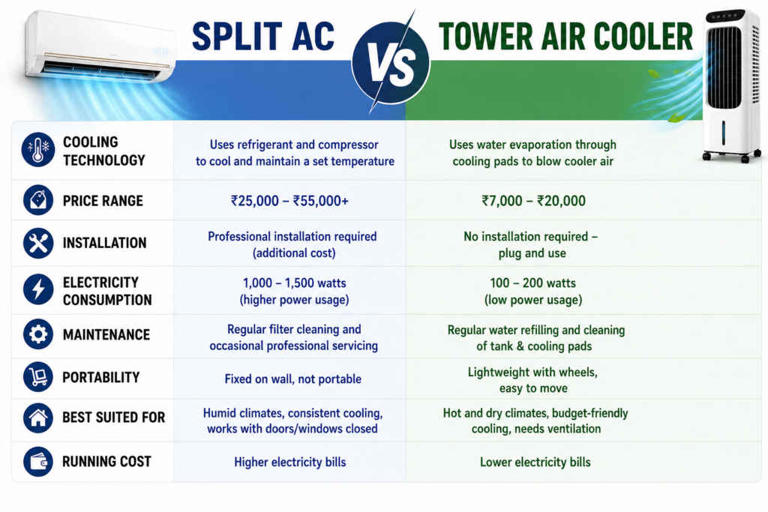 Split AC vs tower air cooler: Price, energy consumption and other key ...