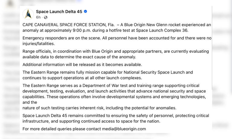 Blue Origin’s massive New Glenn rocket explodes in a fiery blaze during ...