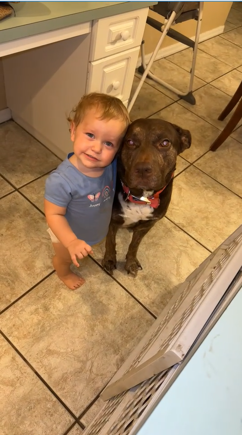 Little girl poses with her dog