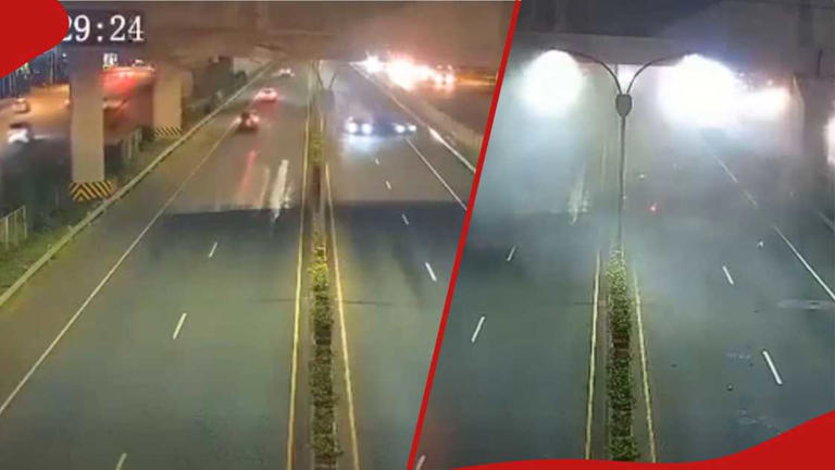 Video: CCTV captures car ramming into pole after being pushed, bursting ...