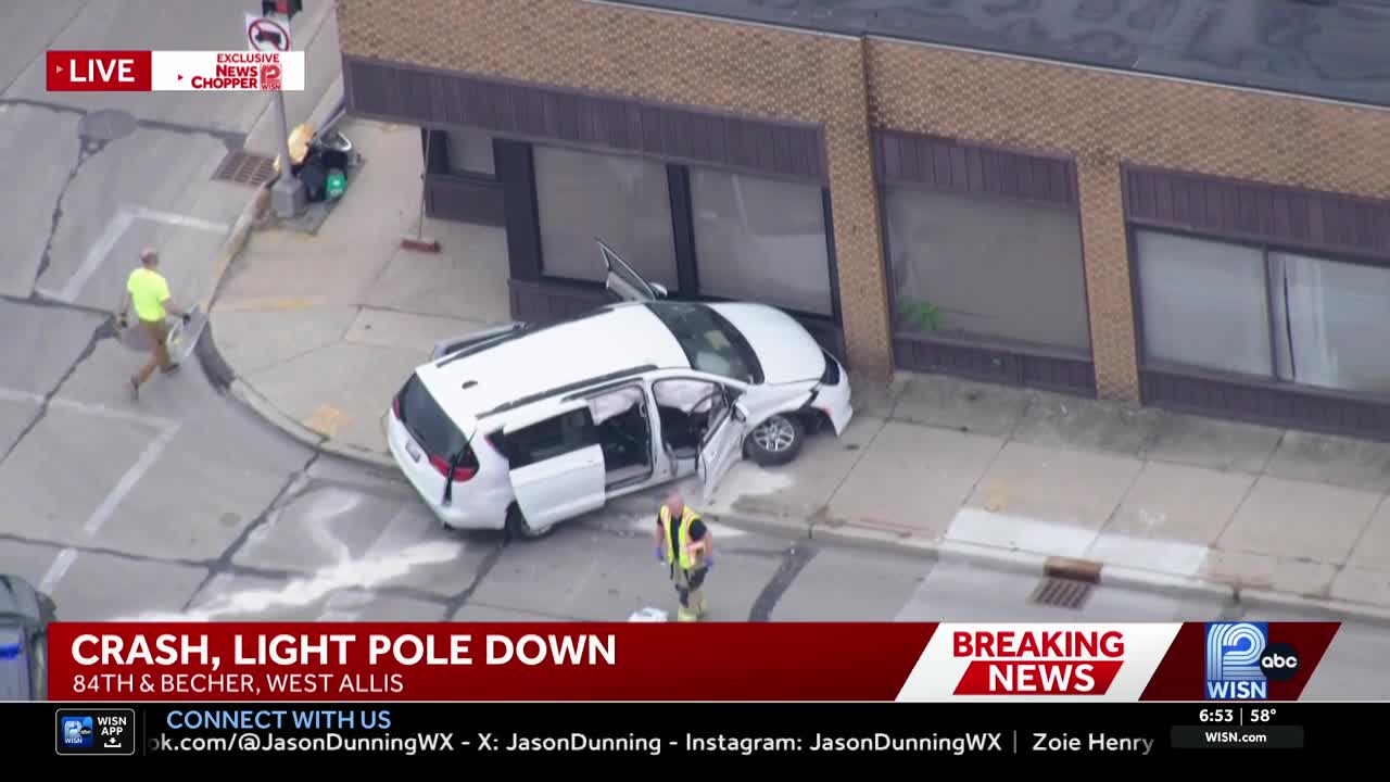 Crash, light pole down near 84th and Becher