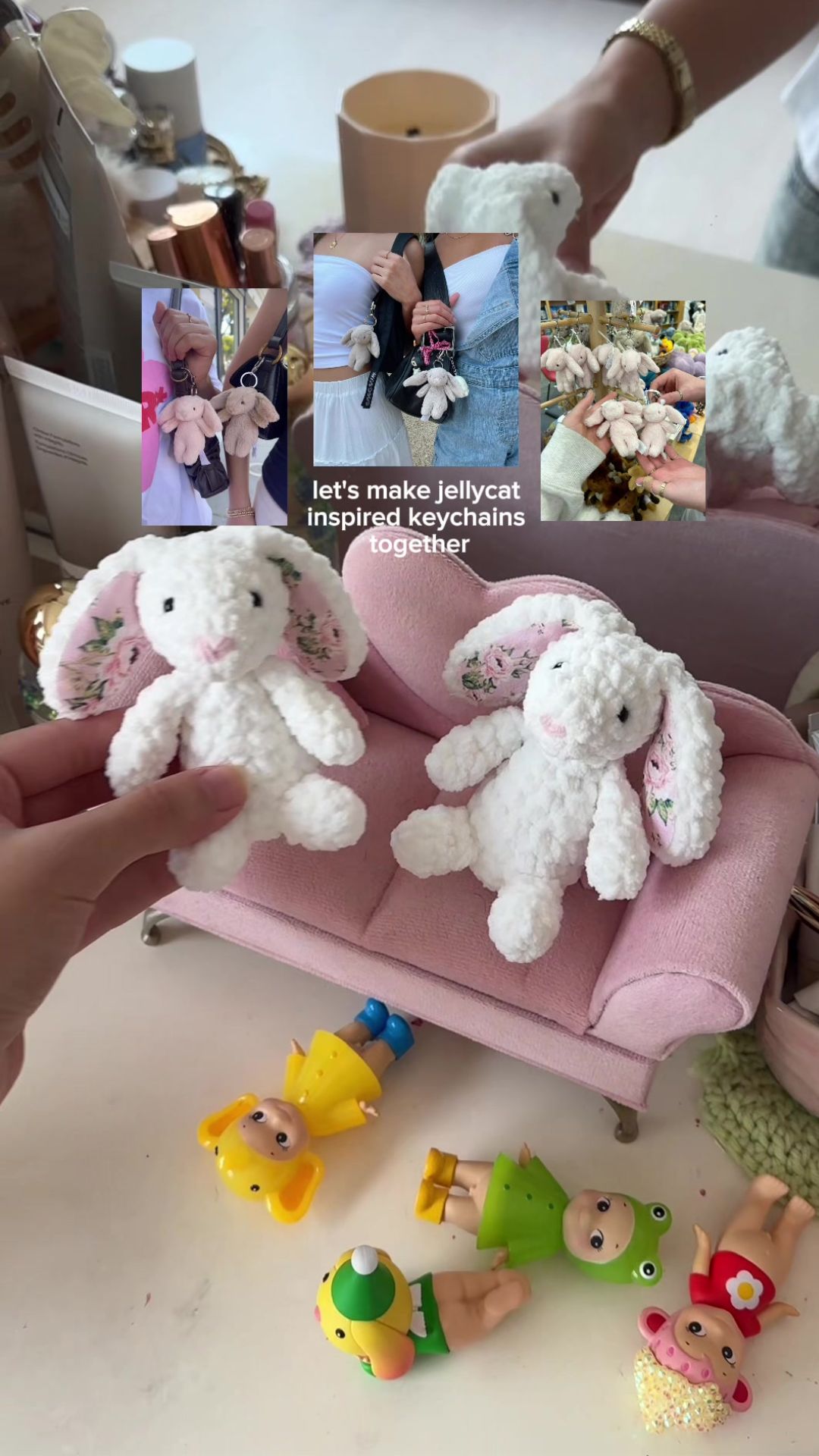 Create adorable bunny keychains with this easy crochet tutorial
