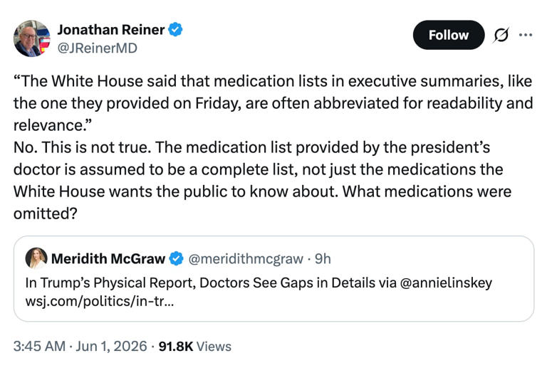 Top doctor questions White House explanation for Trump’s medical report