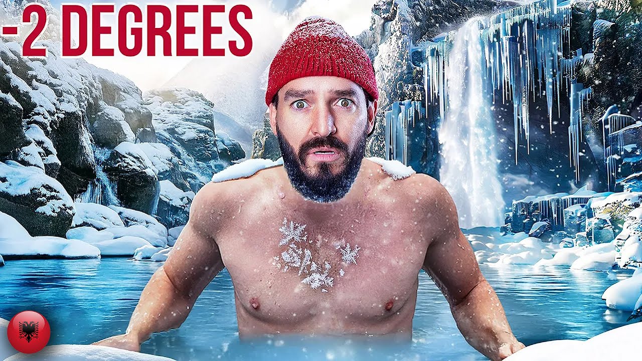 Polar plunge fails at Albania's frozen waterfall! 🇦🇱