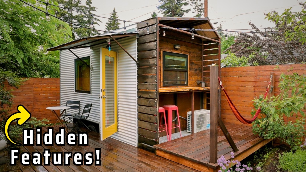 Couple built ultra efficient tiny house | Transforming hidden features!