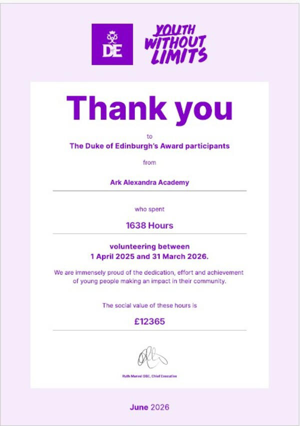 Ark Alexandra students contribute more than 1,600 hours of volunteering ...
