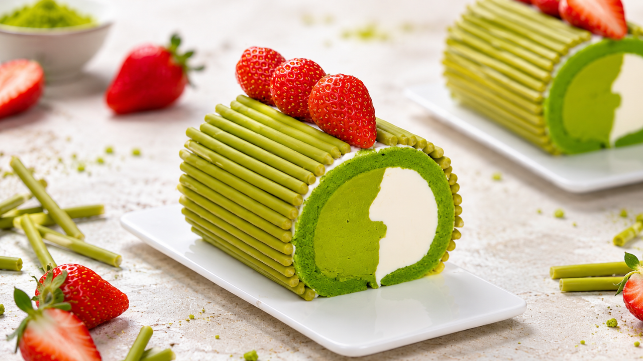 Matcha strawberry cream roll cake