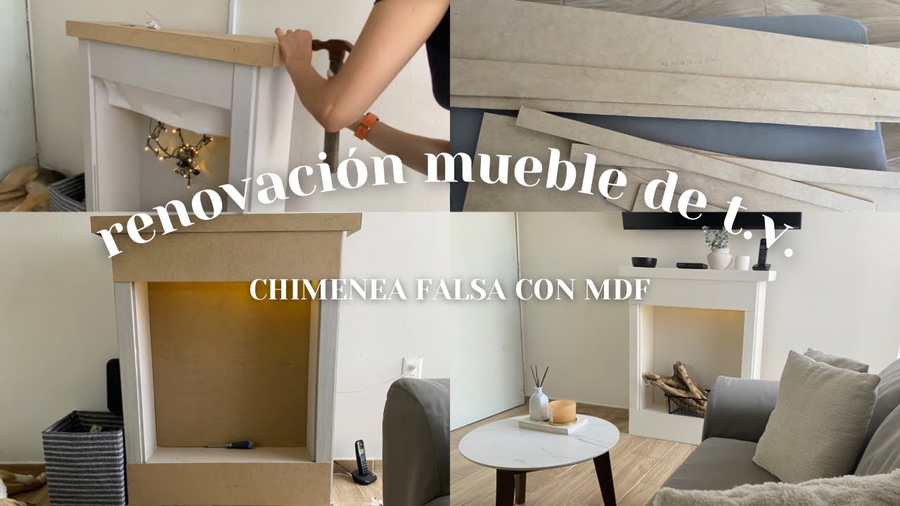 Renovación de mueble de TV con chimenea falsa para sala aesthetic