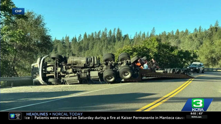 Highway 49 closed after big rig crashes, overturns in Placer County ...