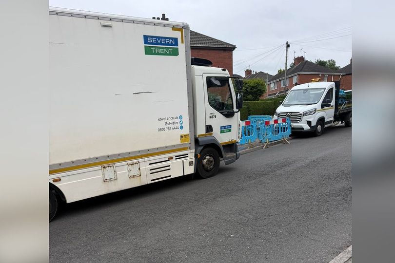 Severn Trent at water leak on Stoke-on-Trent road