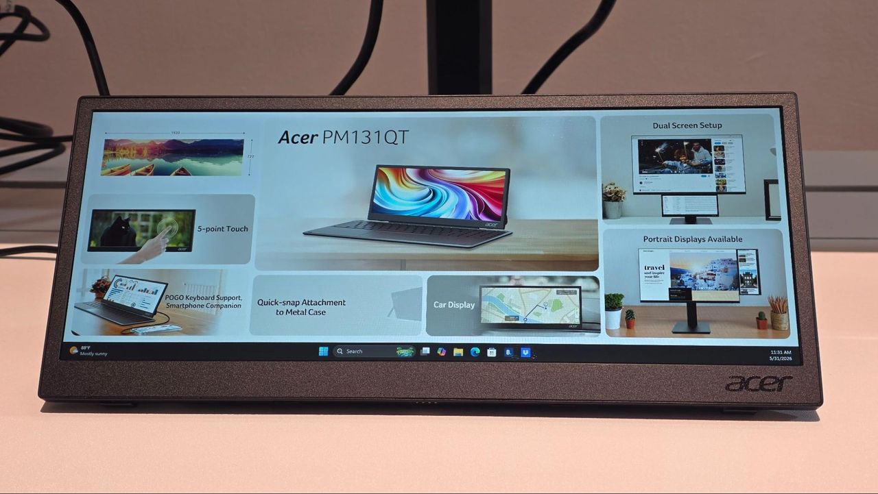 Acer’s PM131QT portable monitor is a 12.3-inch touchscreen with ...