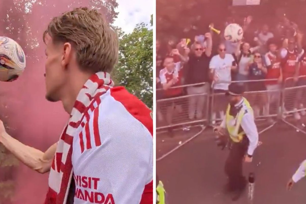 Arsenal’s Ødegaard accidentally hits police officer on head with ball