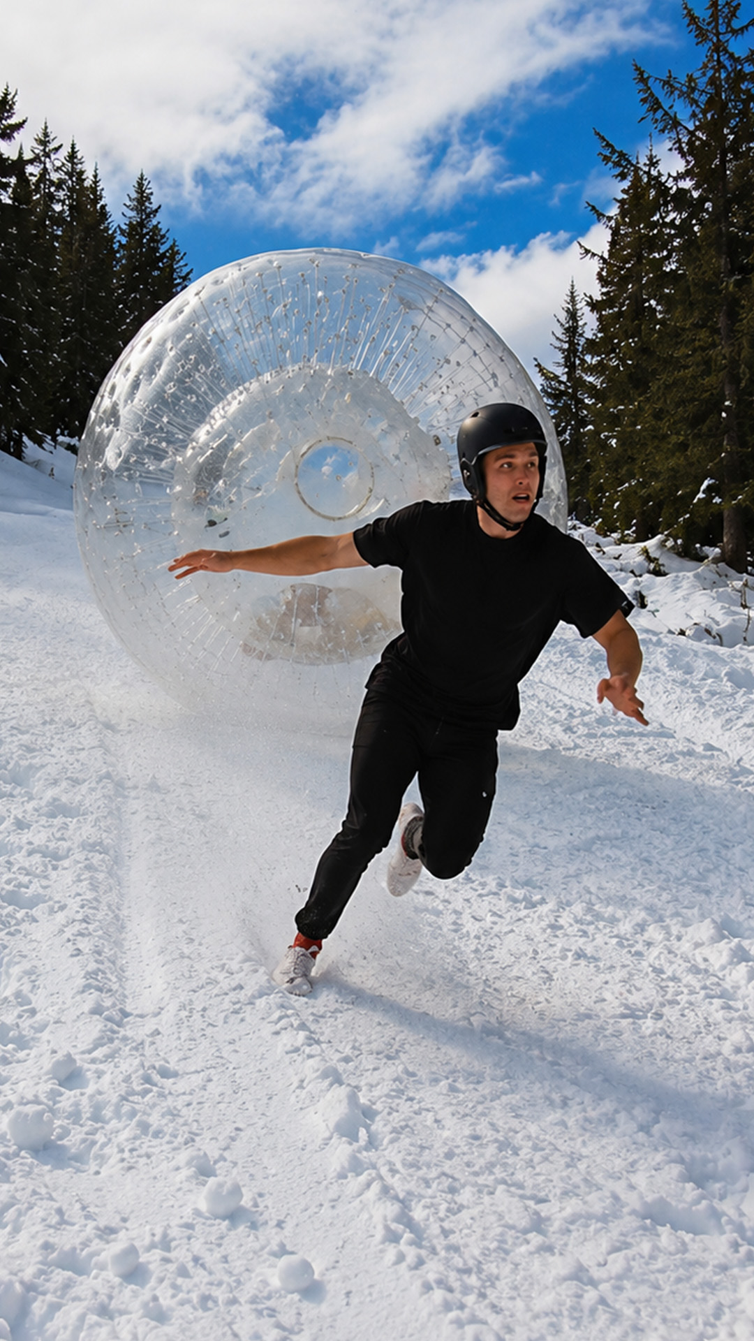 Running from a giant inflatable ball caught on camera