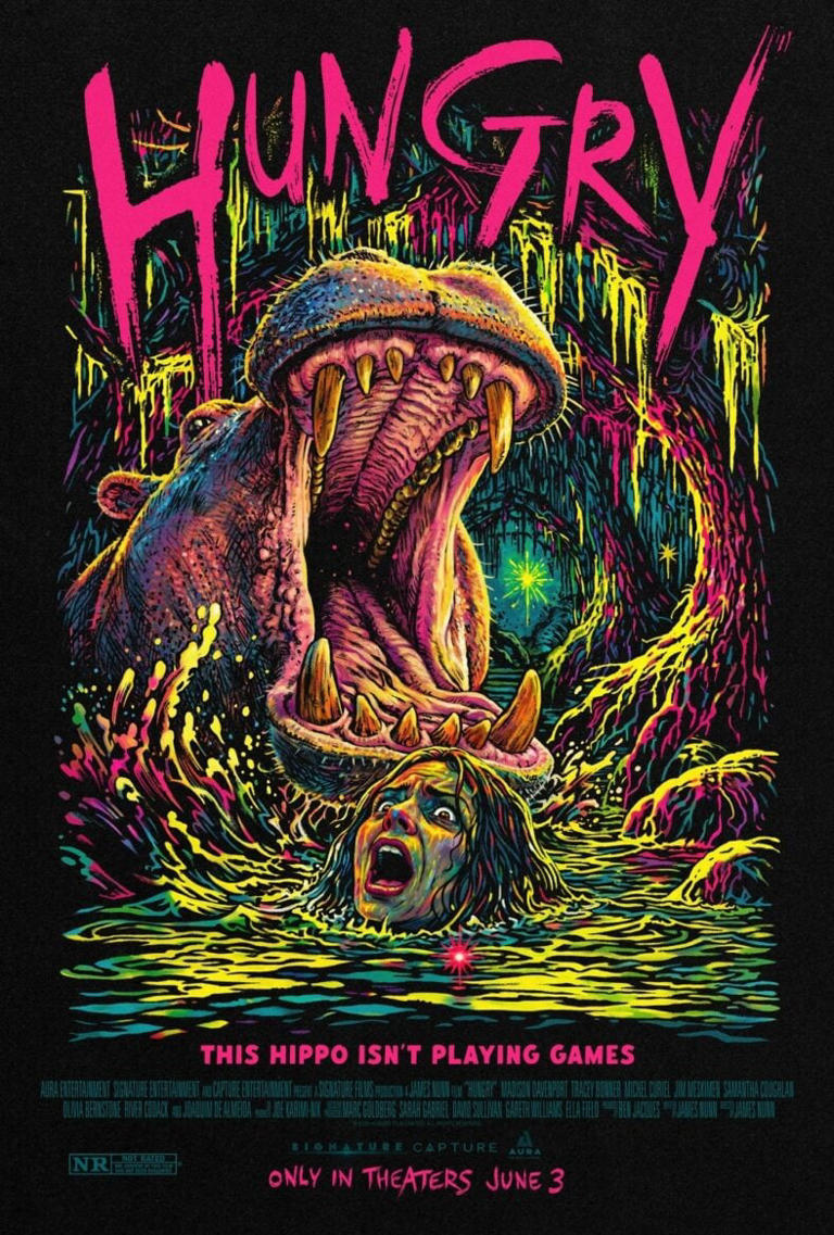 'Hungry' poster unleashes a neon-drenched hippo horror nightmare