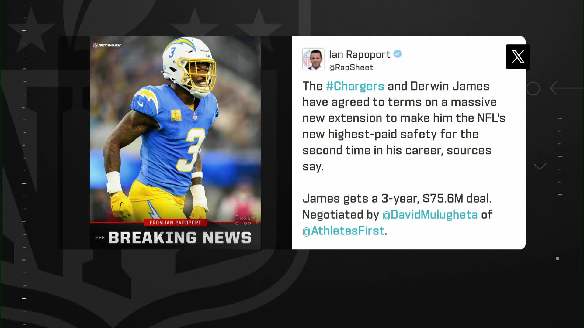 Rapoport: Chargers and S Derwin James Jr. agree to three-year, $75.6M ...