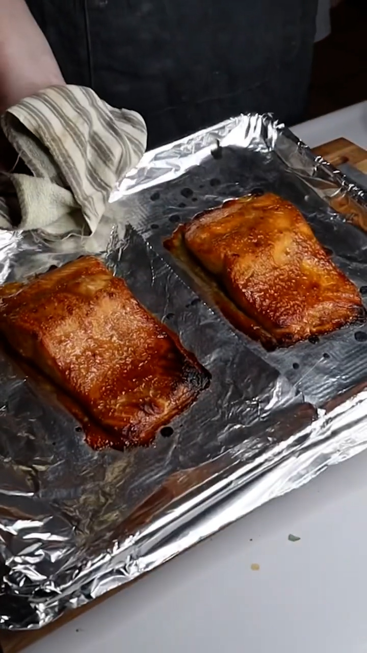 Miso-glazed salmon with caramelized glaze and sesame
