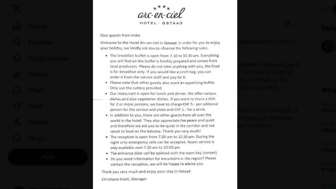 'Dear guests from India'; why a Swiss hotel's notice shared by Harsh ...