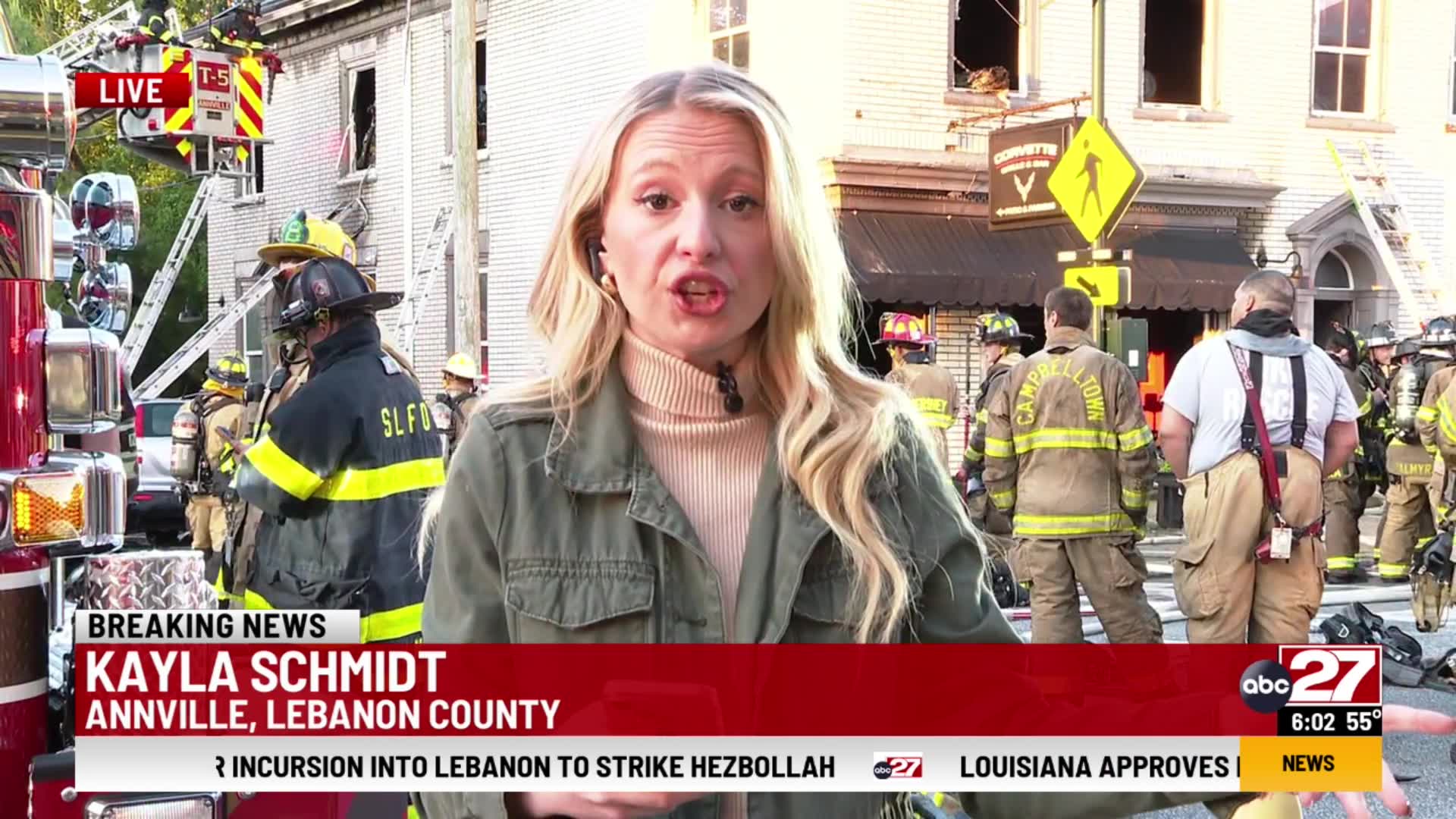 Crews on scene of 3-alarm bar fire in Lebanon