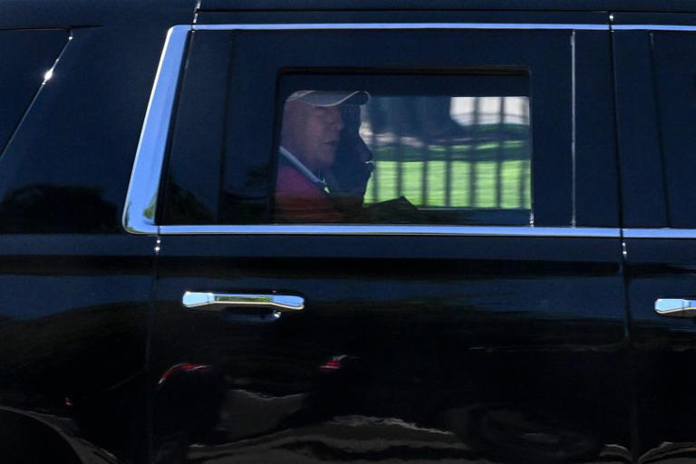 Donald Trump hits golf course with mystery blonde aide after six-hour ...