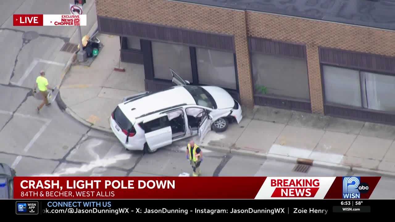 Crash knocks down pole, shuts down Becher near 84th in West Allis