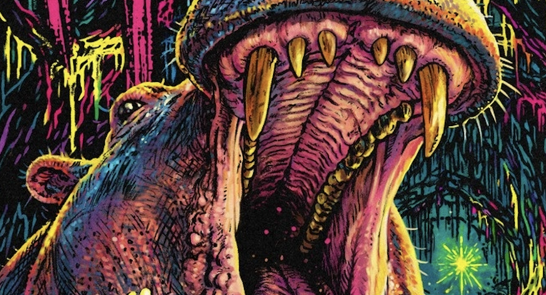 'Hungry' poster unleashes a neon-drenched hippo horror nightmare