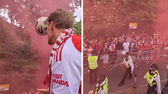 Martin Odegaard heads ball directly into police officer during Arsenal ...