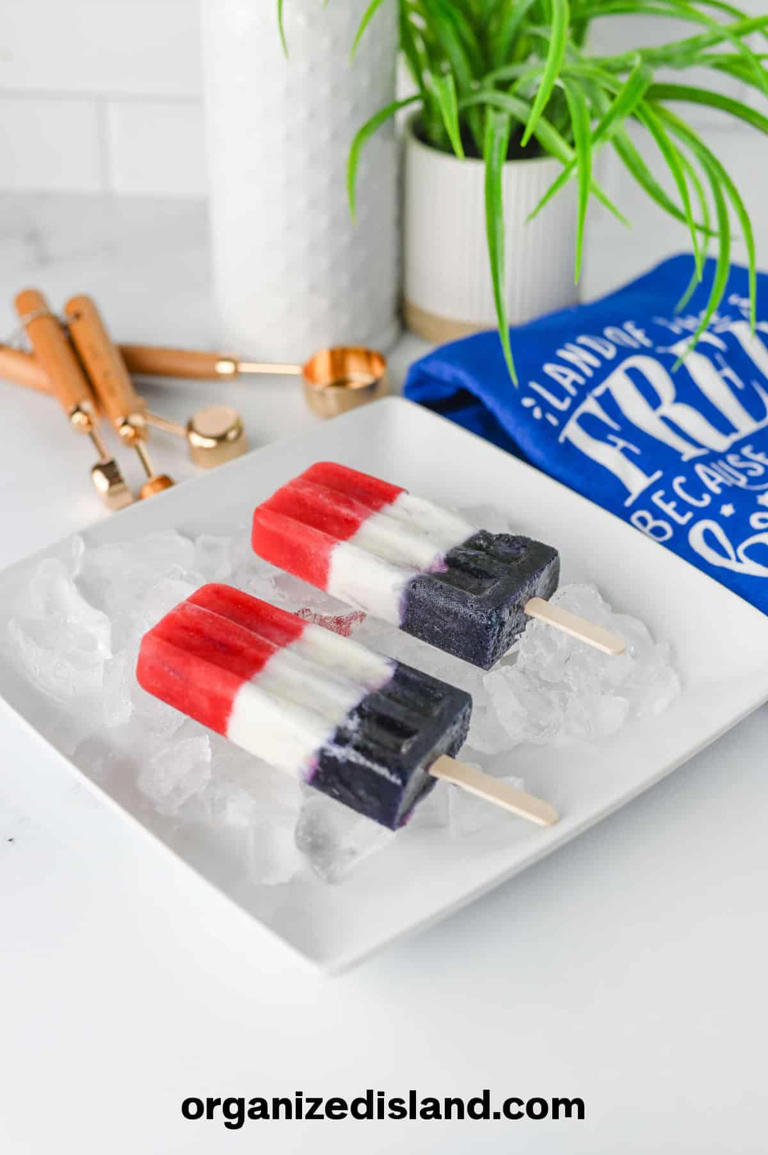 Red white and blue fruit popsicles