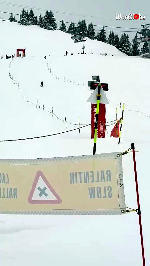 Finish gate comes up fast on a ski track sprint